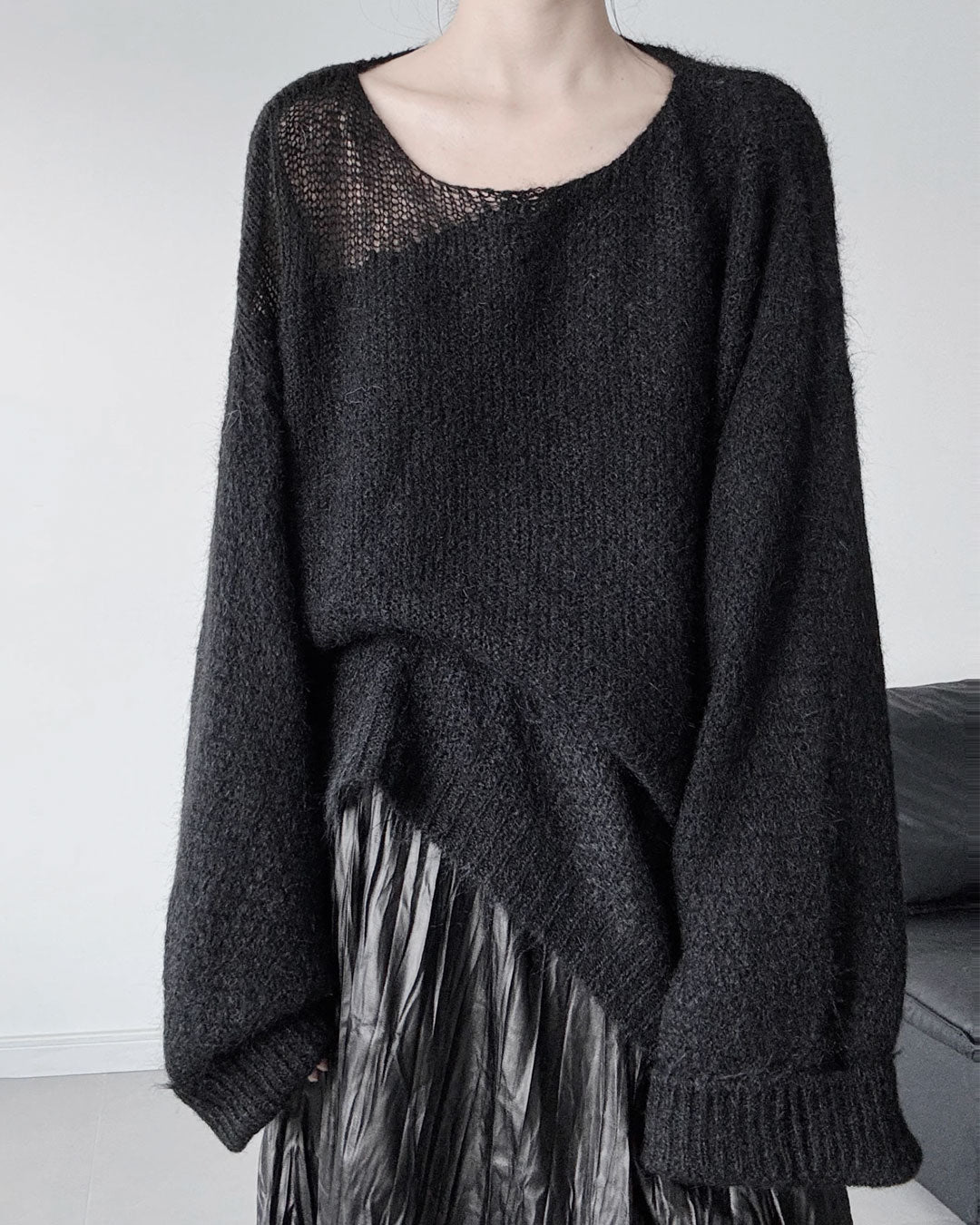 ♥SHEER PANEL RELAXED KNIT – Black Gravity